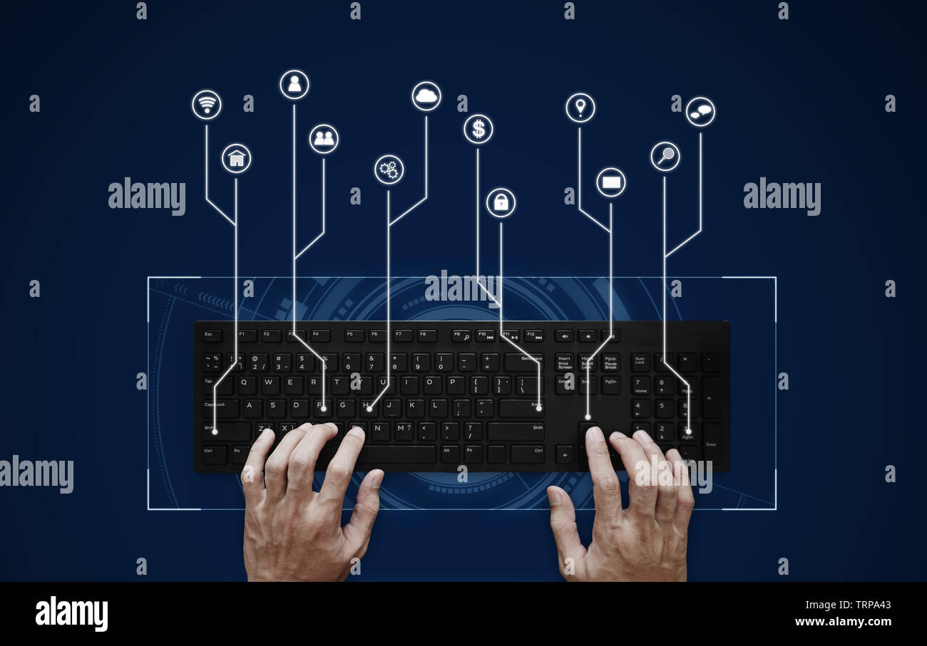 Hand typing on computer keyboard with application programming interface ...