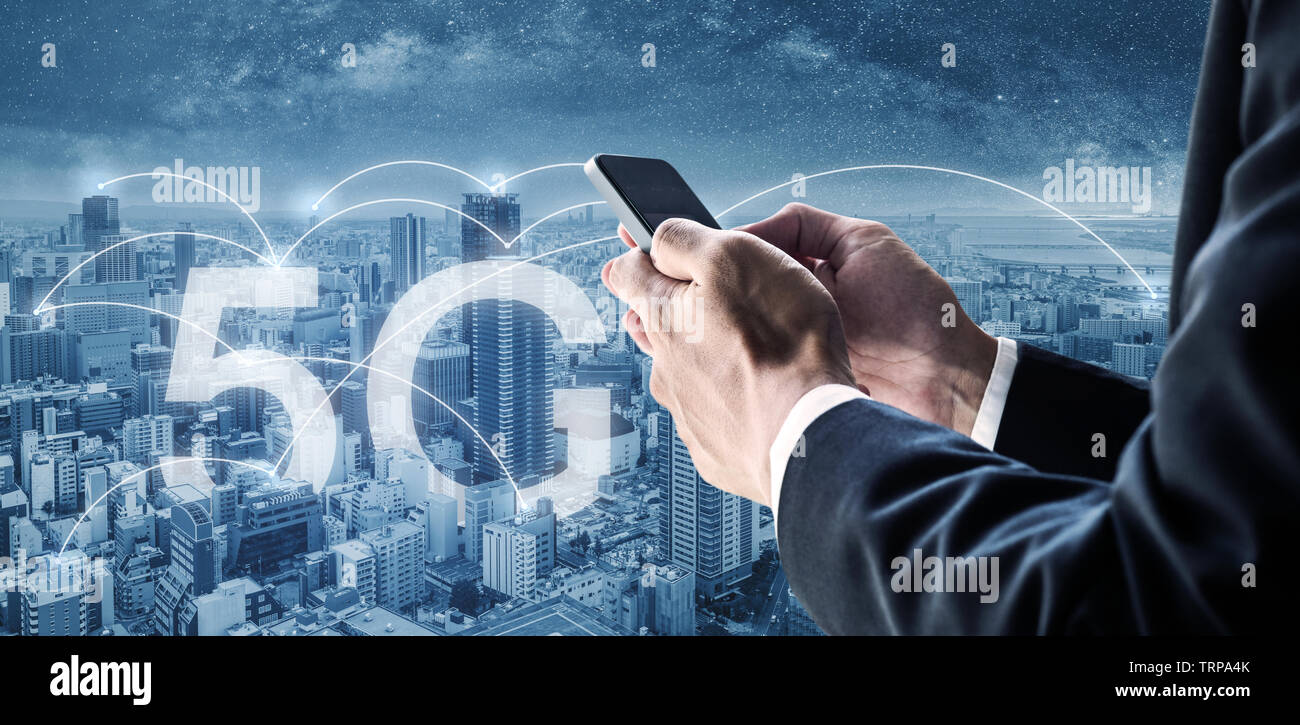 Internet networking, 5G internet and wireless technology. Businessman ...
