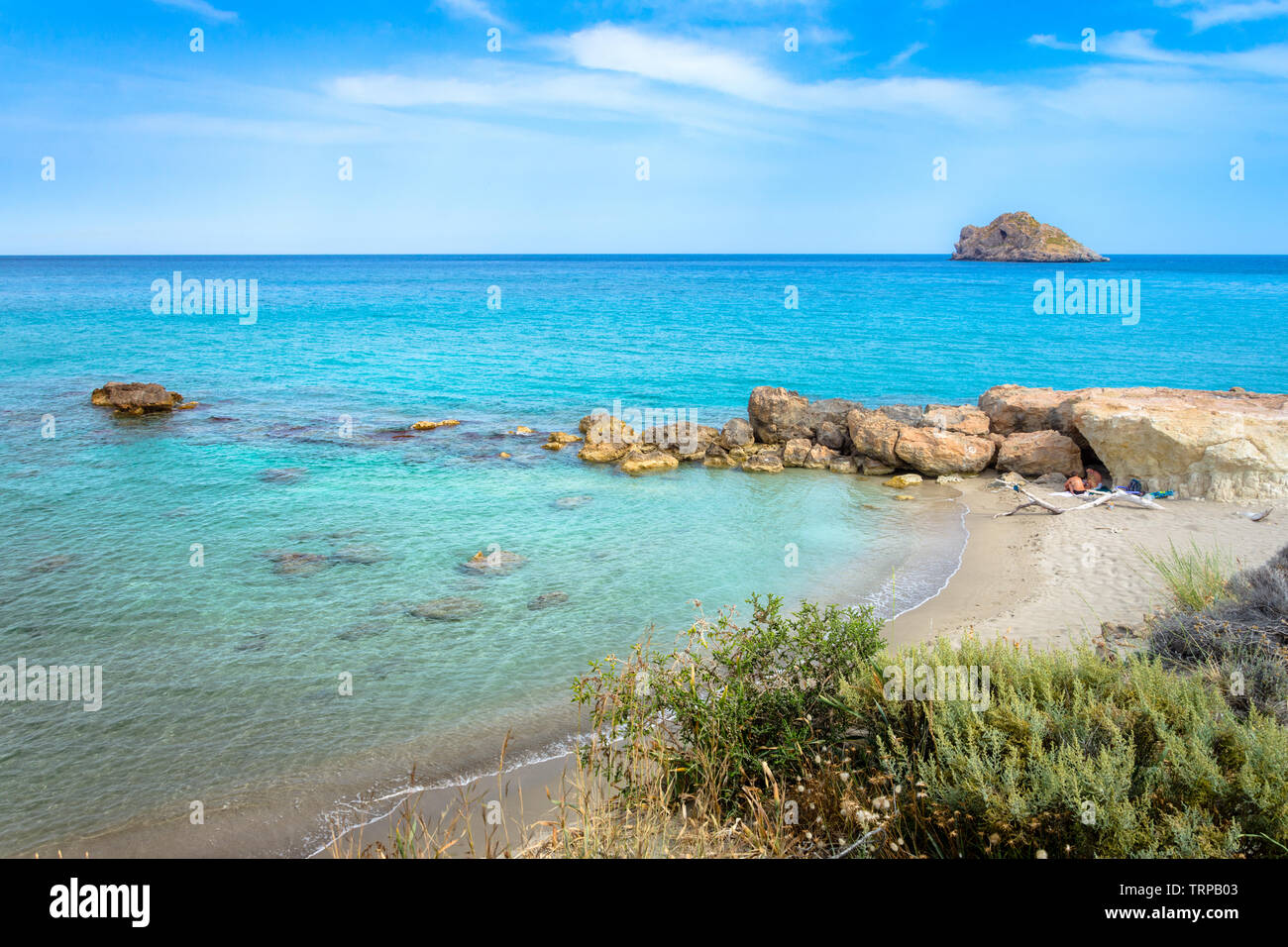 Amazing sandy beach of Xerokampos, Sitia with turquoise waters at the ...