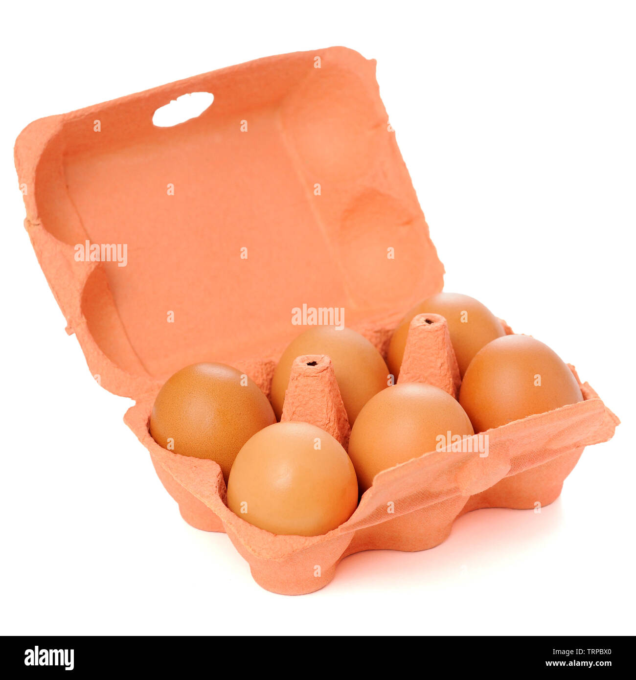 Six eggs in cardboard package isolated on white background Stock Photo ...