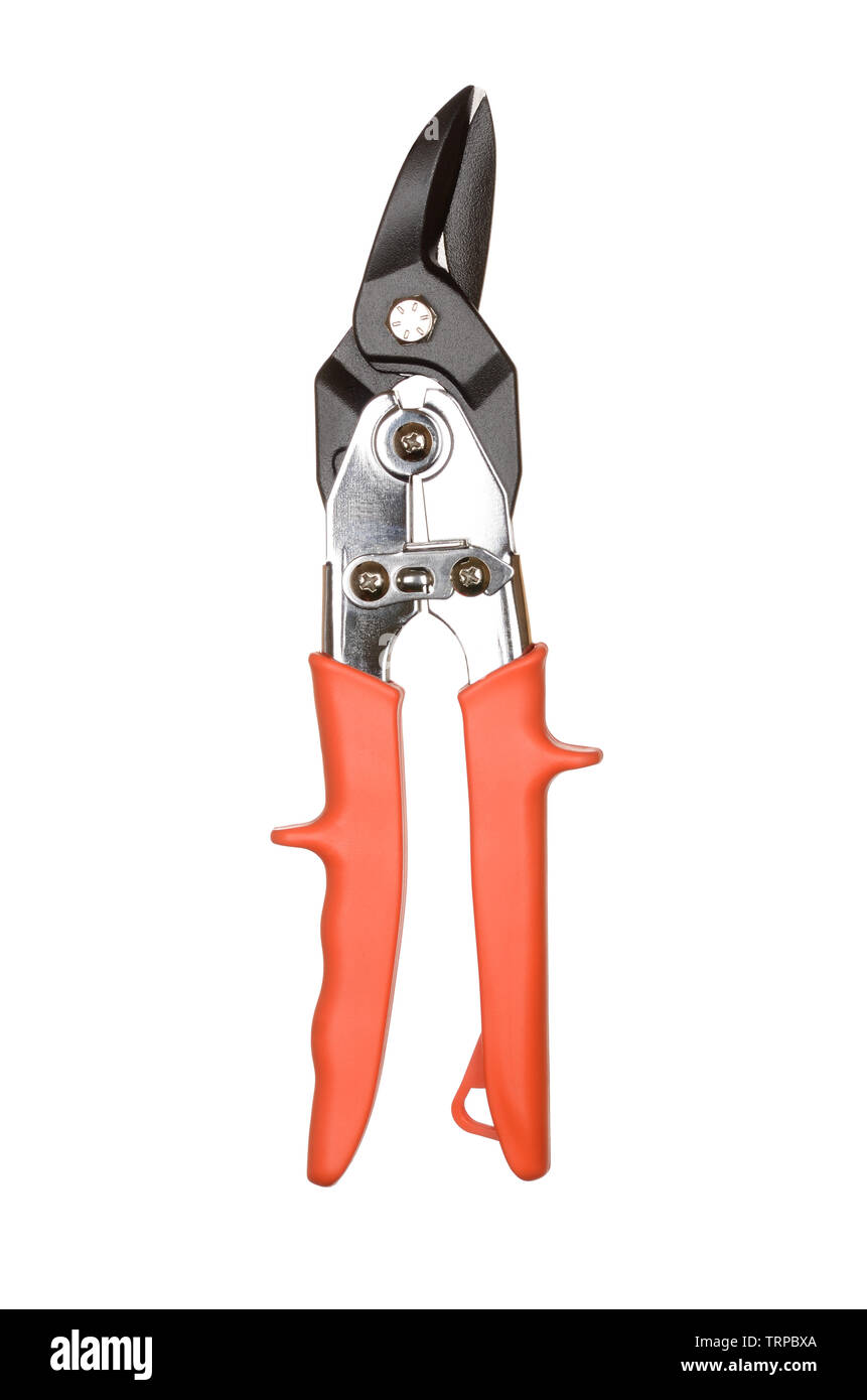 Aviation tin snips isolated on white background Stock Photo - Alamy