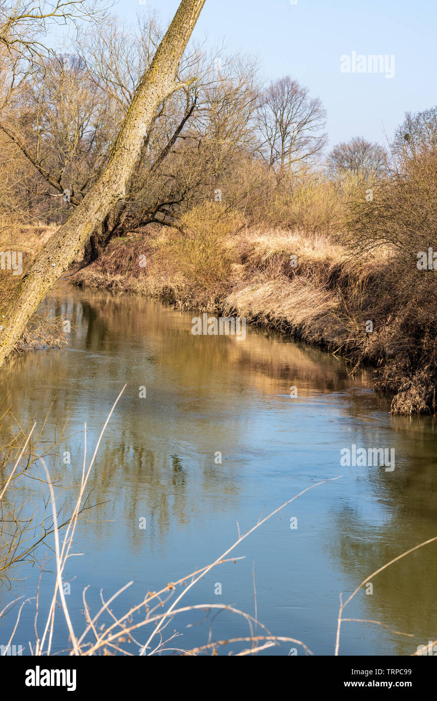 meander of Odra river on the border of PR Kotvice near Studenka city in ...