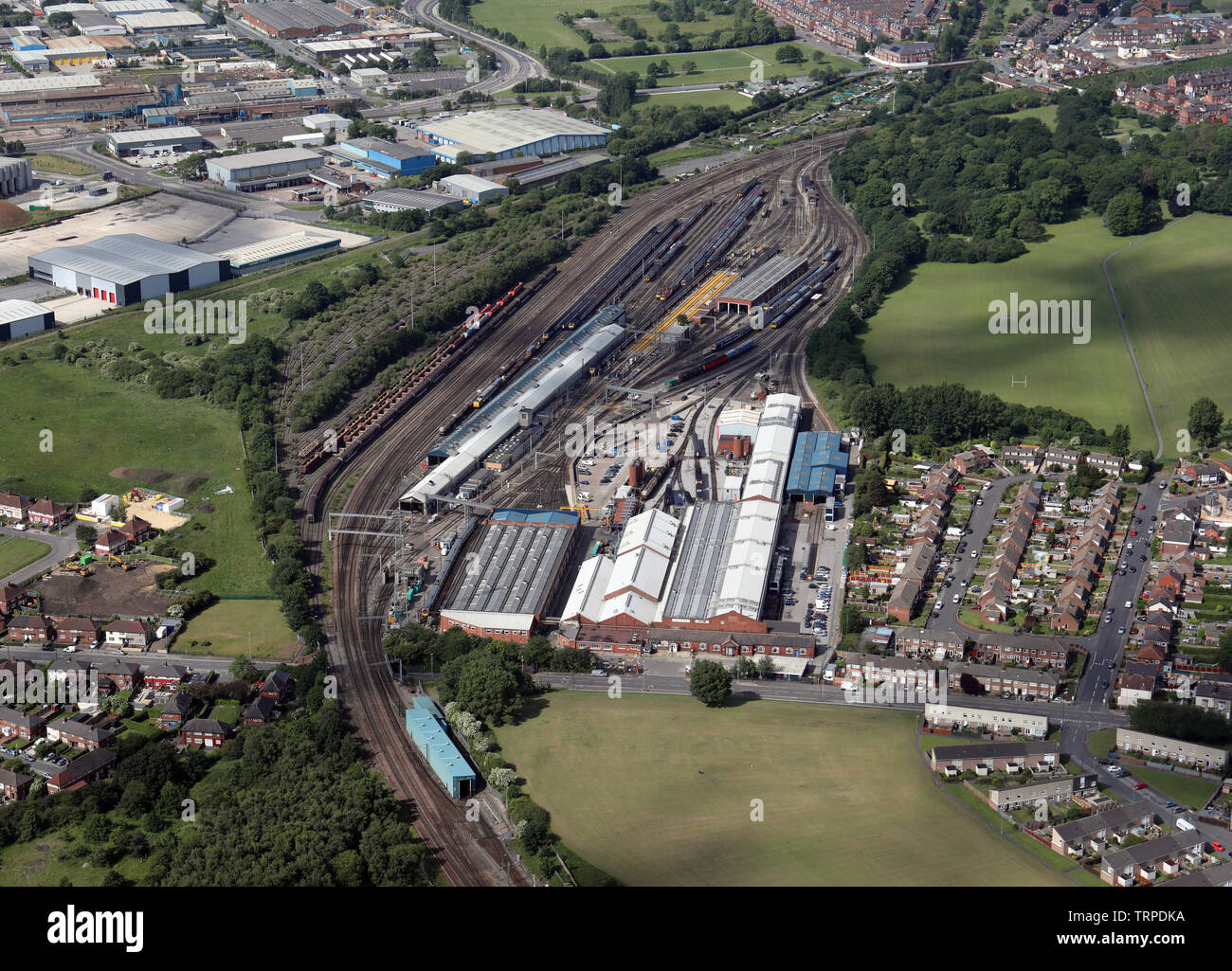 aerial view of the Neville Hill Depot, railway company, east Leeds ...