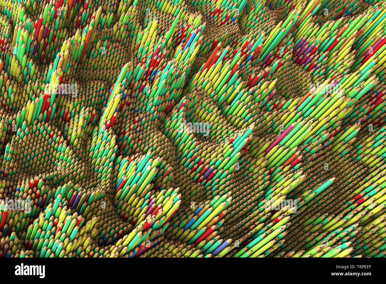 3D Illustration - Creative background of colored pencils with different ...