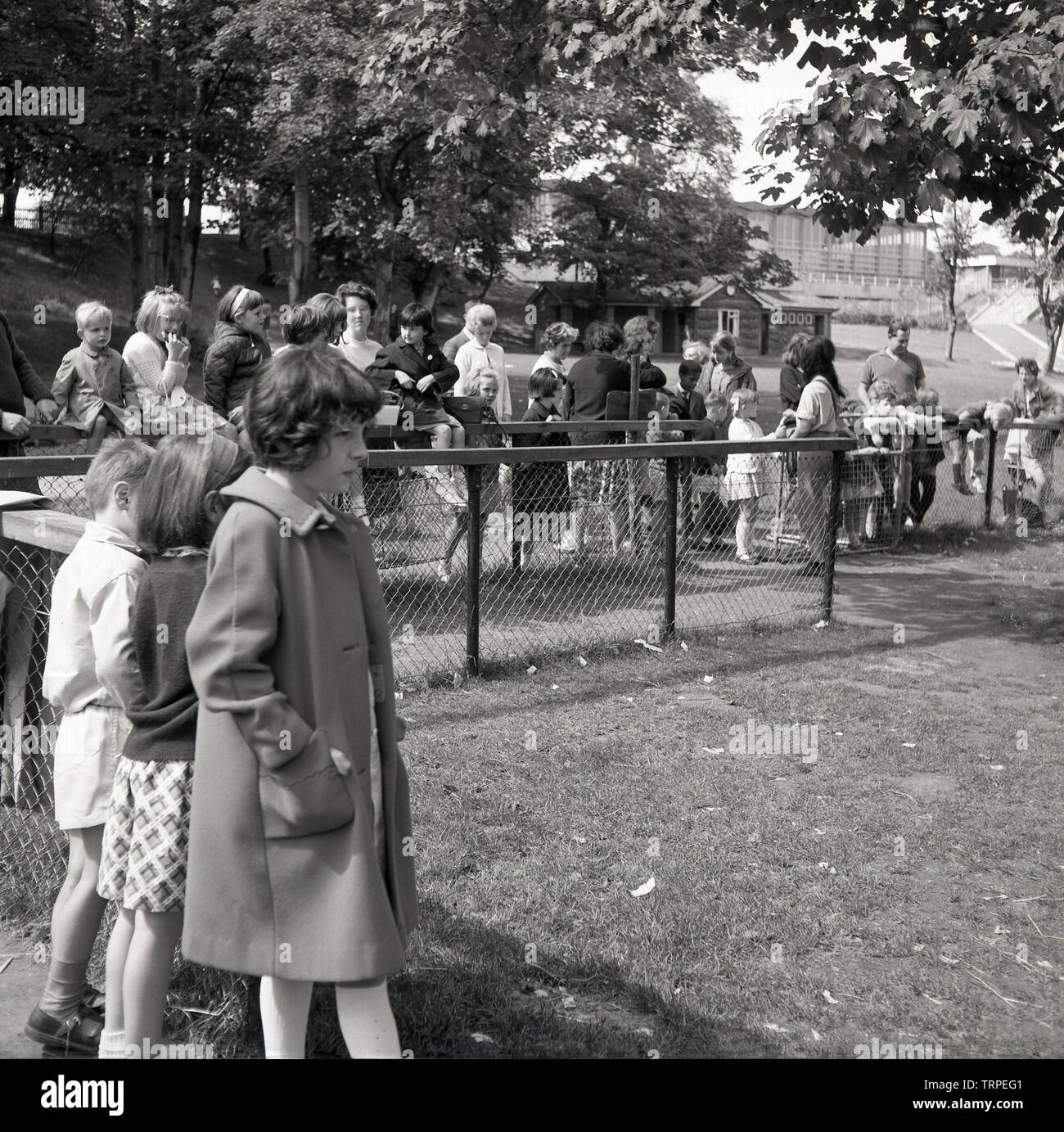 1960s, historical, children visiting the small urban farm at Crystal ...
