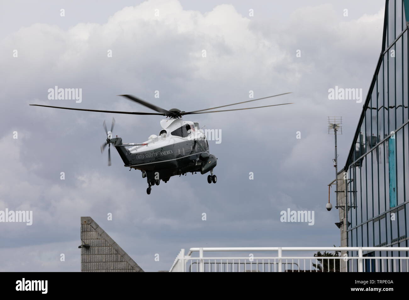 Marine One landing at Portsmouth for D-Day 75th commemorative event ...