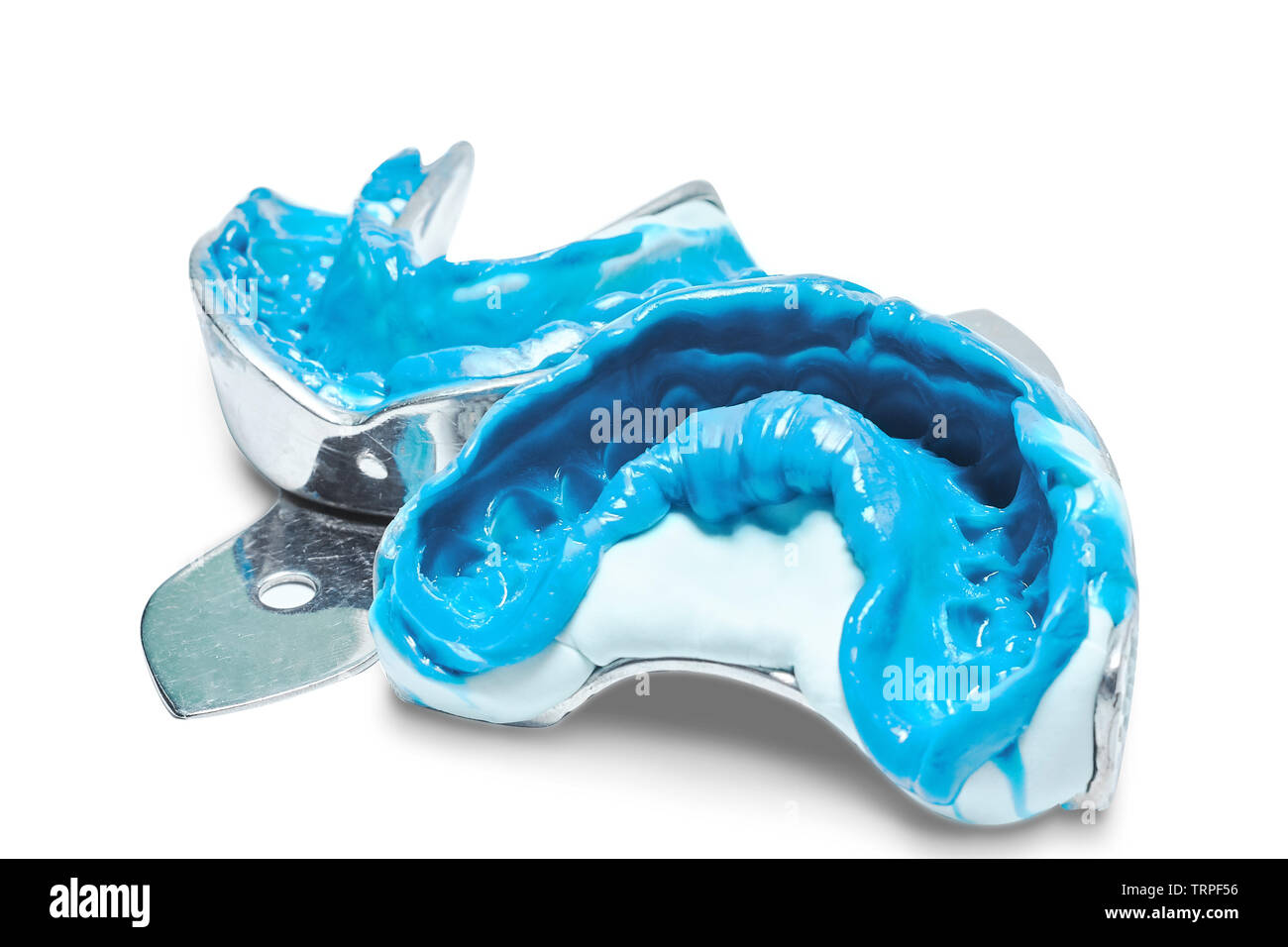 Two dental impressions on a white background. Dental molds from the ...