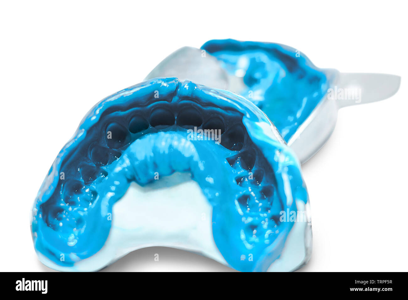 Two dental impressions on a white background. Dental molds from the ...