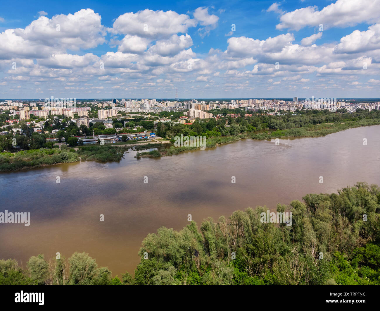 Vistula river and Goclaw district aerial view. Warsaw, Poland Stock ...