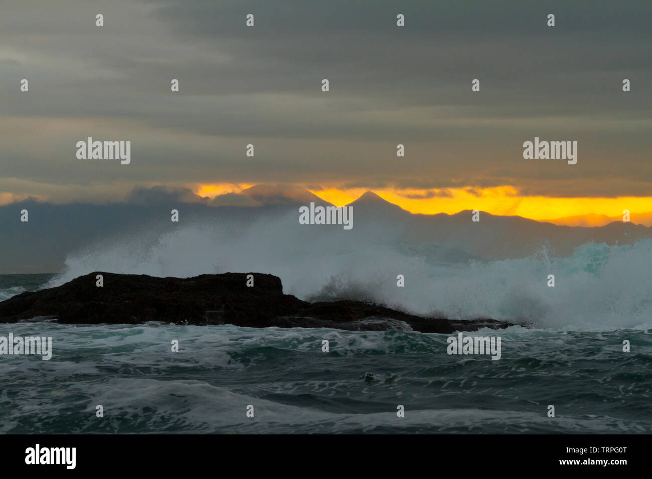 Lights at the break of down, False Bay, South Africa, Africa Stock ...