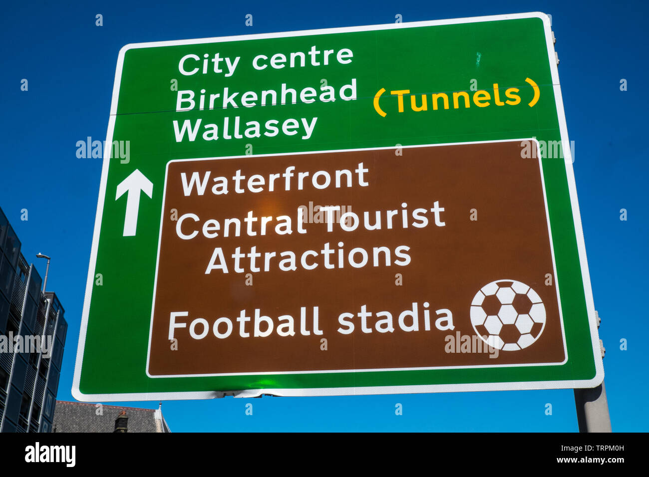Signpost,road,sign,to,Anfield,Goodison Park,football, stadium,stadia ...