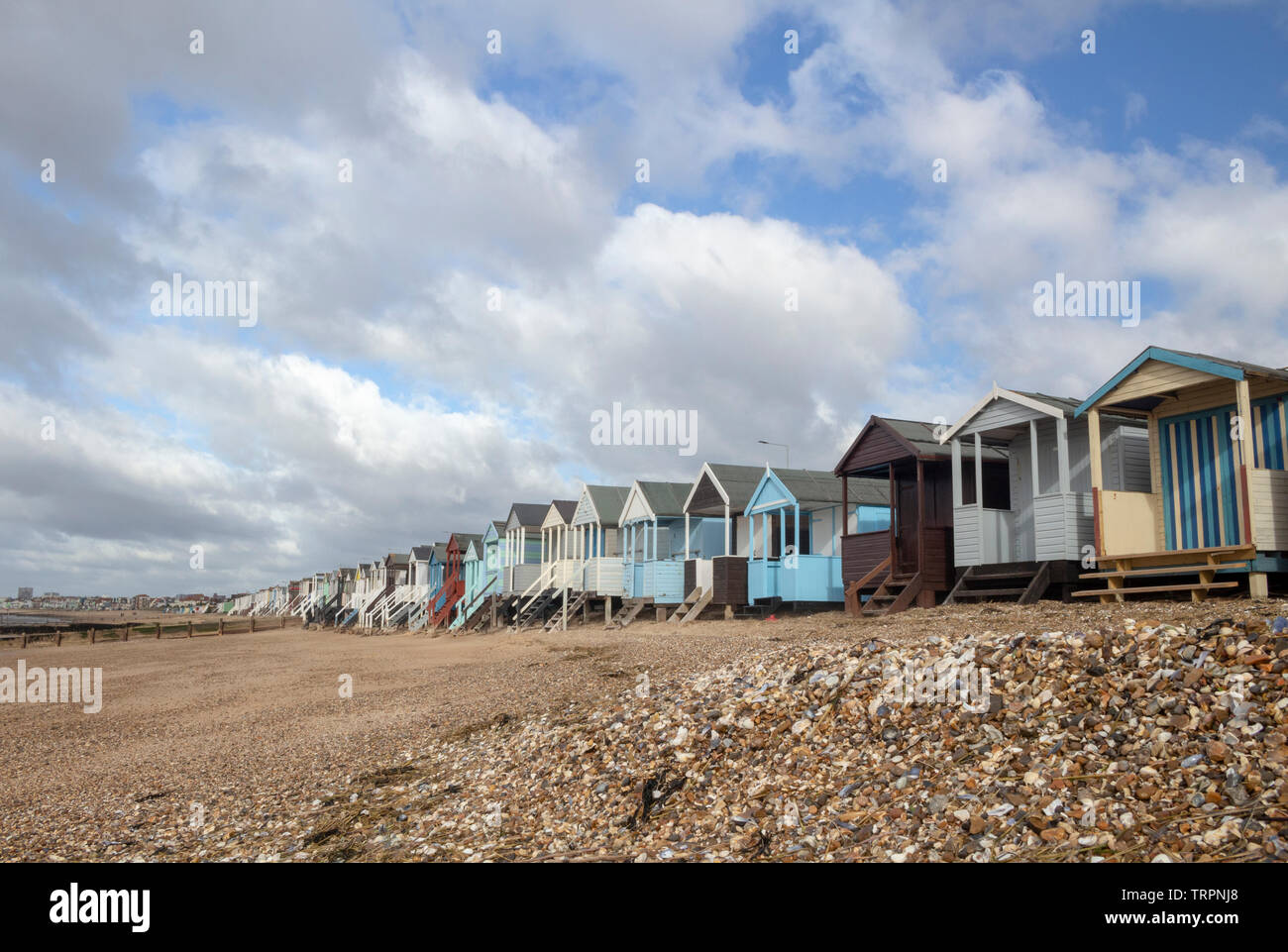 Beach huts at Thorpe Bay, near Southend-on-Sea, Essex, England Stock ...