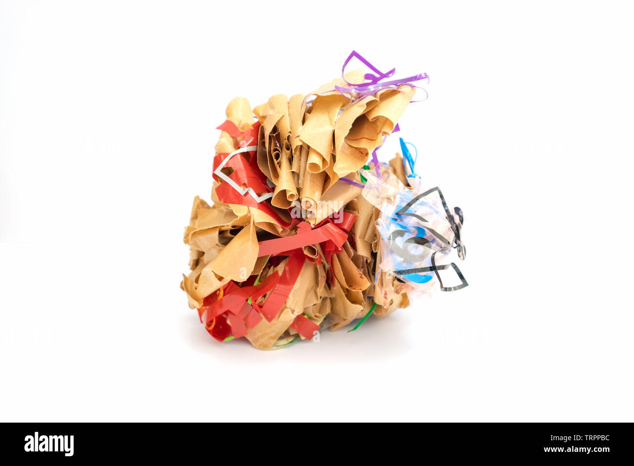 Colorful crumpled paper brown shape adhesive tape grotesquely,on white ...