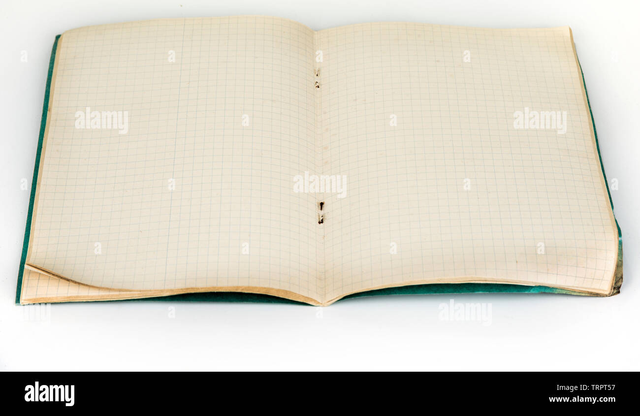 Vintage open notebook with square pages. Graf notepad Stock Photo - Alamy
