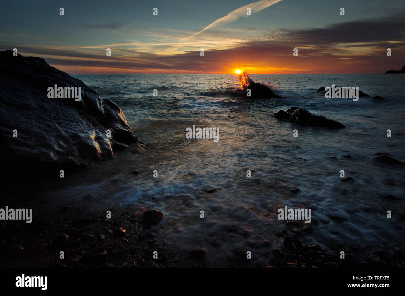 Sunset at Widemouth bay in Cornwall.England,UK Stock Photo - Alamy