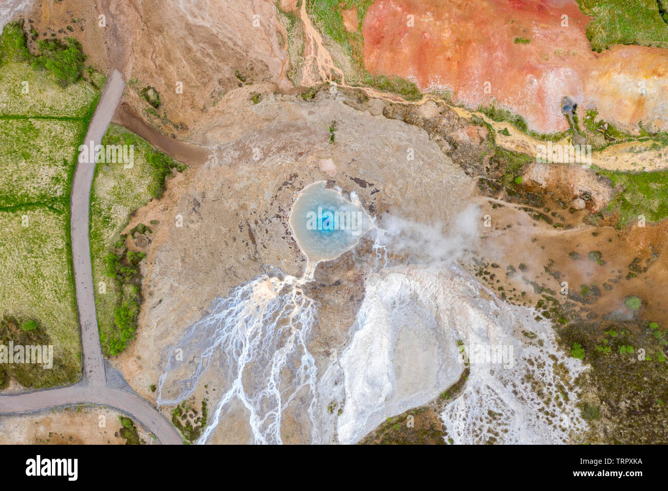 Aerial view of the Great Geyser, geysir in Iceland by drone Stock Photo ...