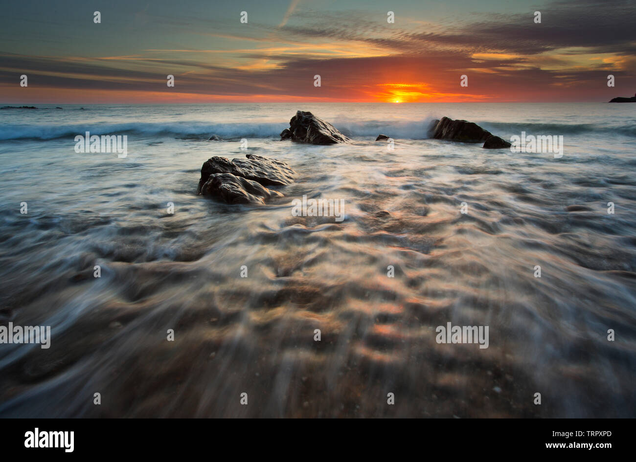 Sunset at Widemouth bay in Cornwall.England,UK Stock Photo - Alamy