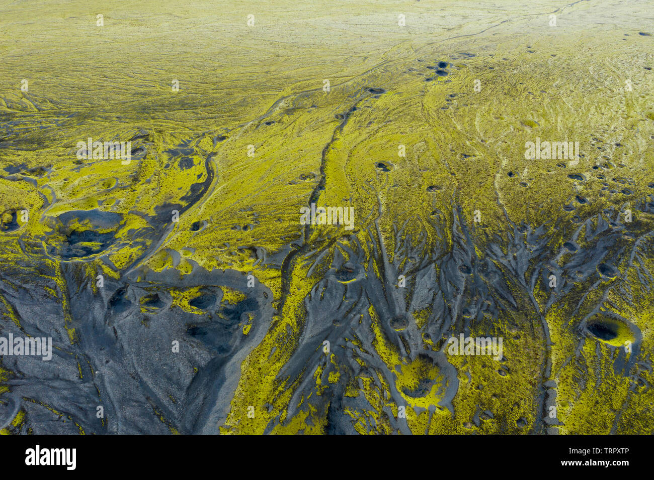 Aerial view of Eldhraun lava field in Southern Iceland by drone Stock ...