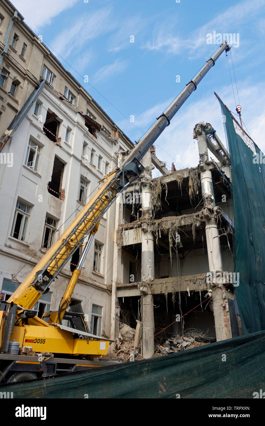 Old building being demolished in the centre of Bucharest, Romania Stock ...