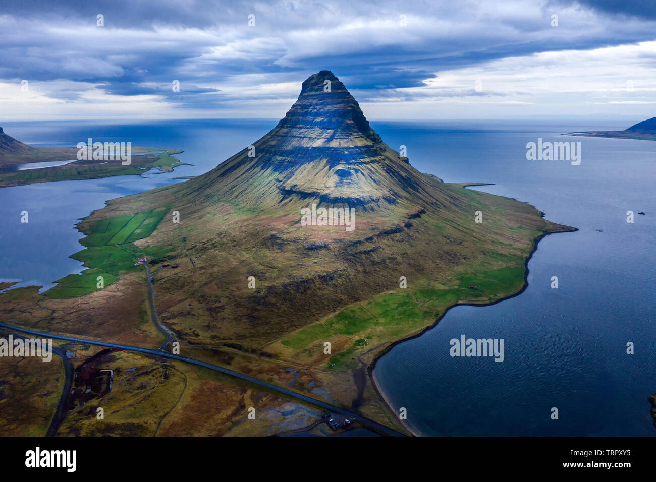 Aerial drone view kirkjufell mountain hi-res stock photography and ...
