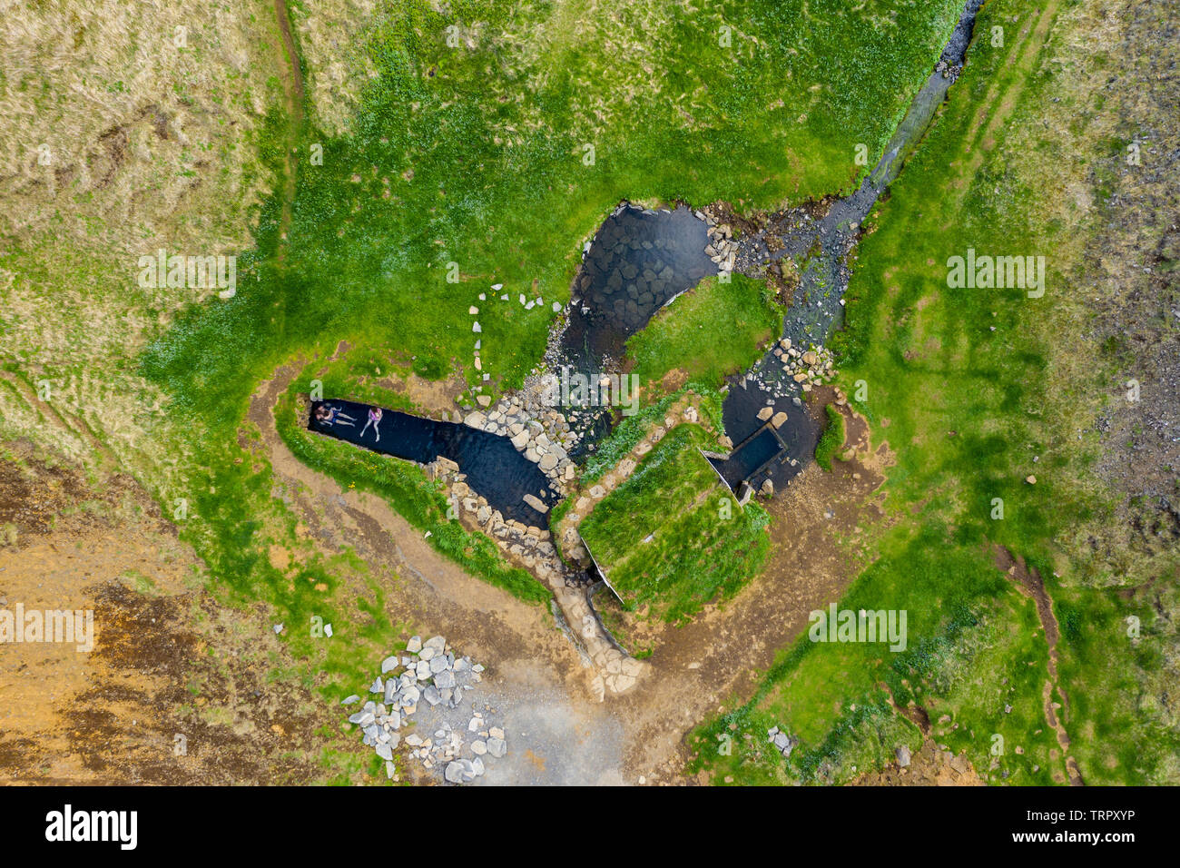 Aerial view of Hrunalaug hot spring, Iceland by drone Stock Photo - Alamy