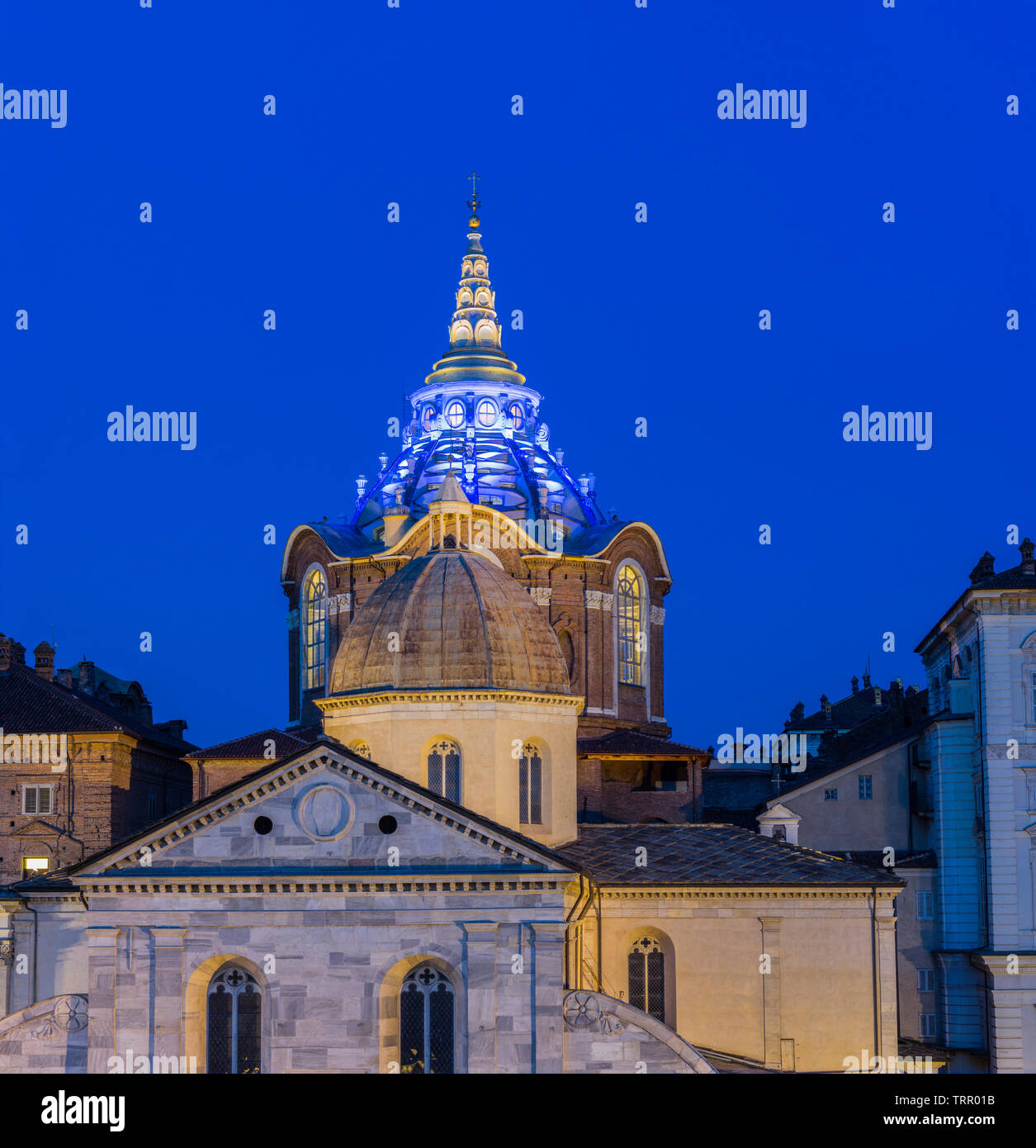 Turin, Italy - June 8, 2019: Upper part of the St. John's Cathedral ...