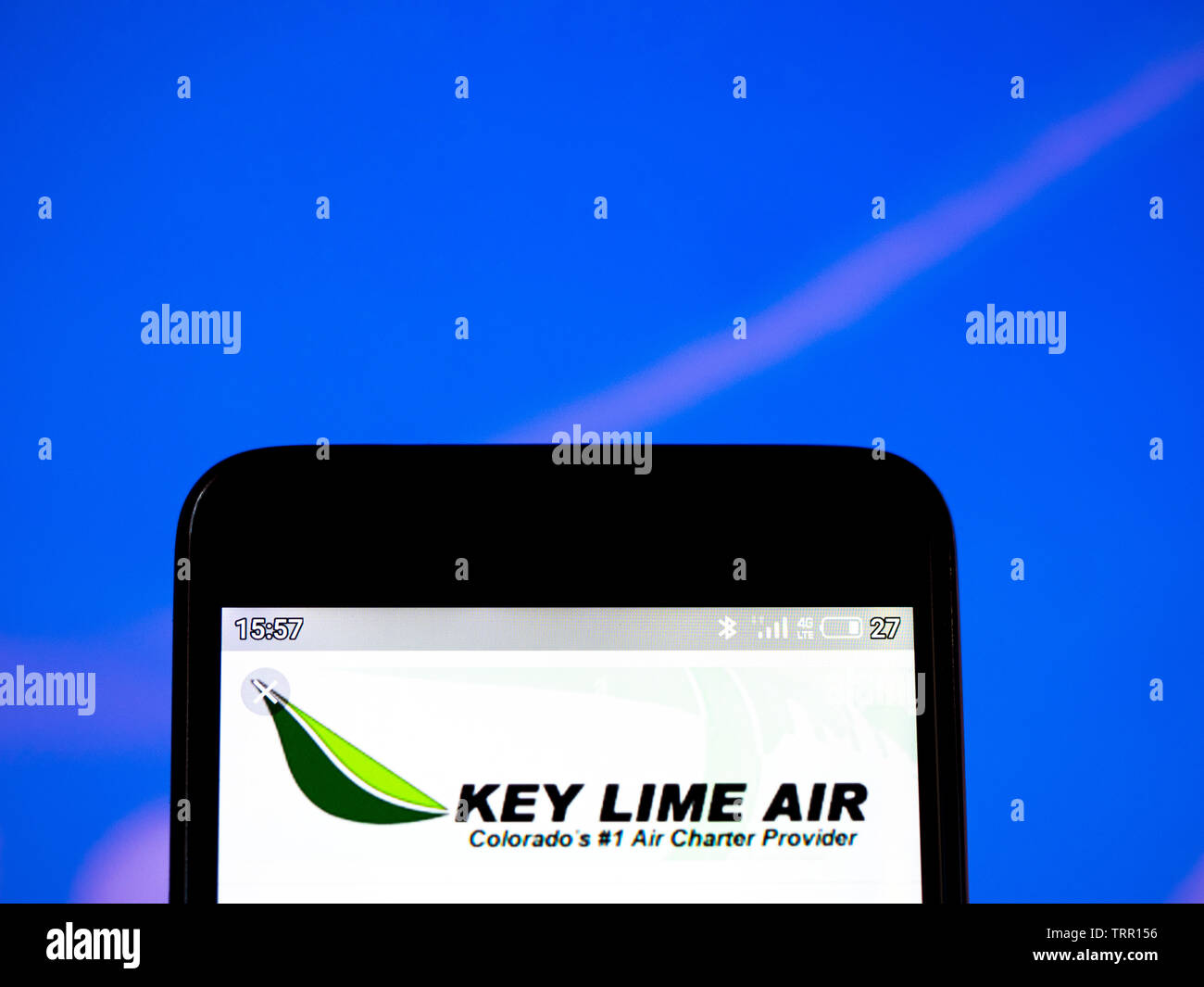 In this photo illustration the Key Lime Air logo is seen displayed on a ...