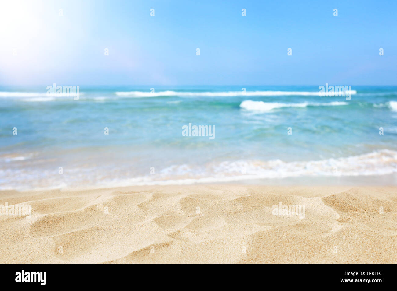Empty sand beach in front of summer sea background with copy space ...