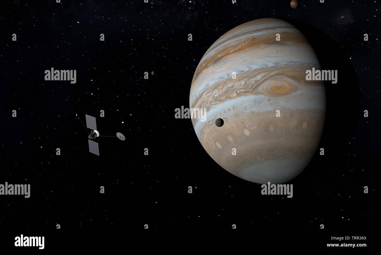 Jupiter and spaceship. Astronomy and science concept. Space theme. 3d ...