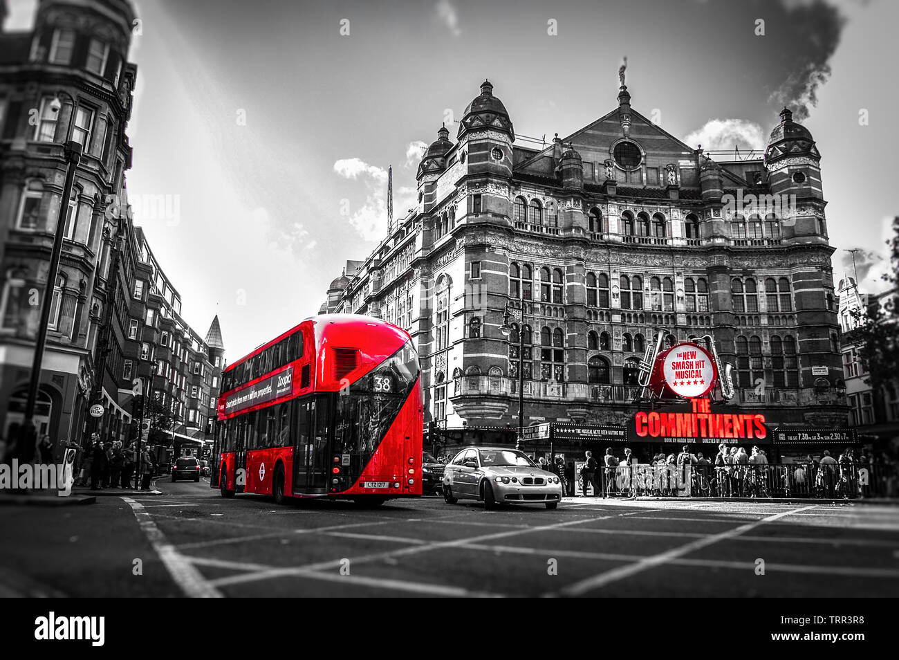 London, UK -Double-decker buses with black and white background Stock ...