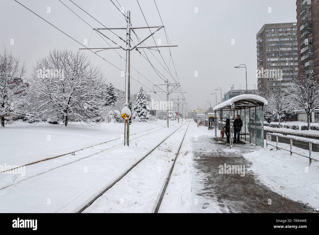 Tram line snow hi-res stock photography and images - Alamy