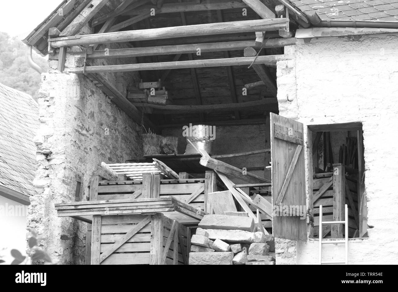 A lot of wooden objects in a german hut (Germany, Europe Stock Photo ...