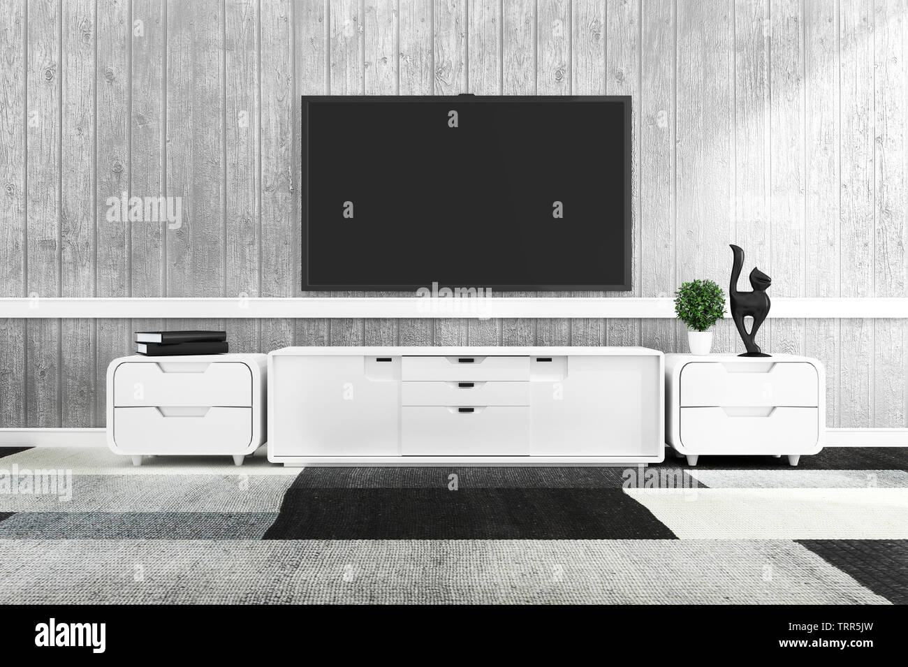 TV in modern empty room,minimal designs. 3d rendering Stock Photo - Alamy