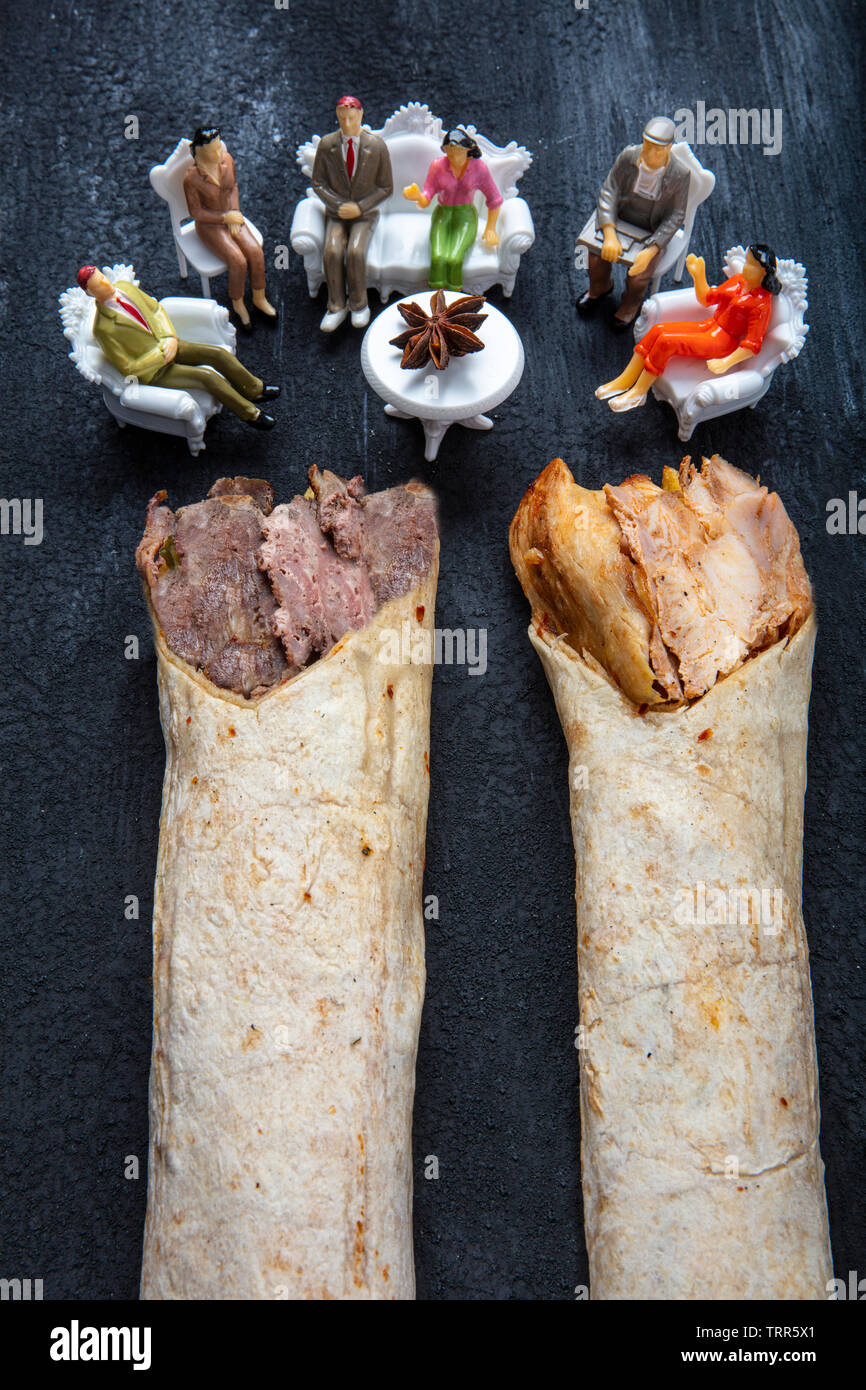 Turkish cuisine, wraps restaurant. Chicken Doner Burrito and Meat Doner ...