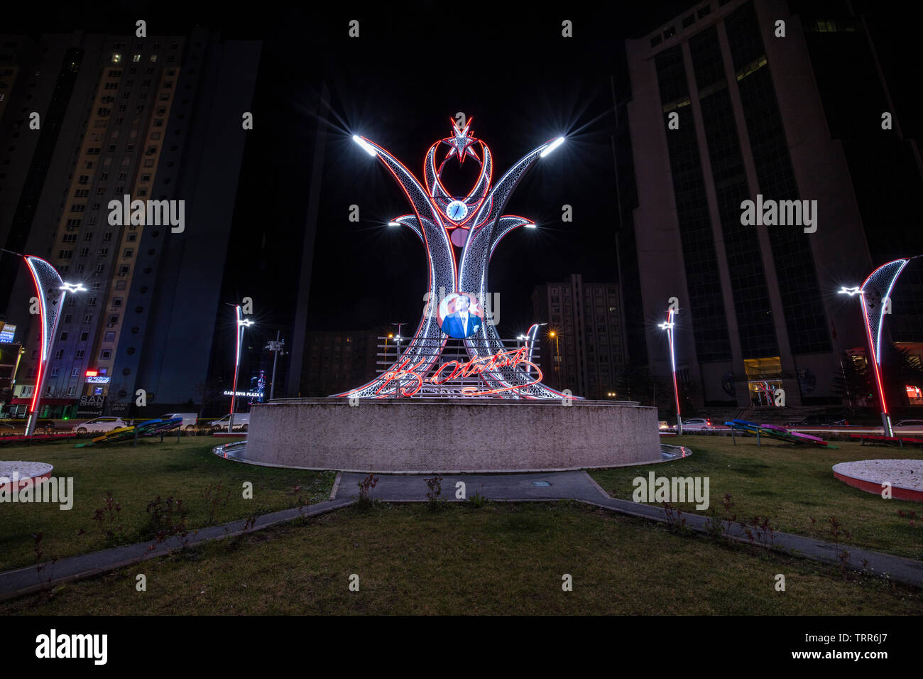 Atasehir, Istanbul,Turkey - 1 Şubat 2019; Republic square night view ...