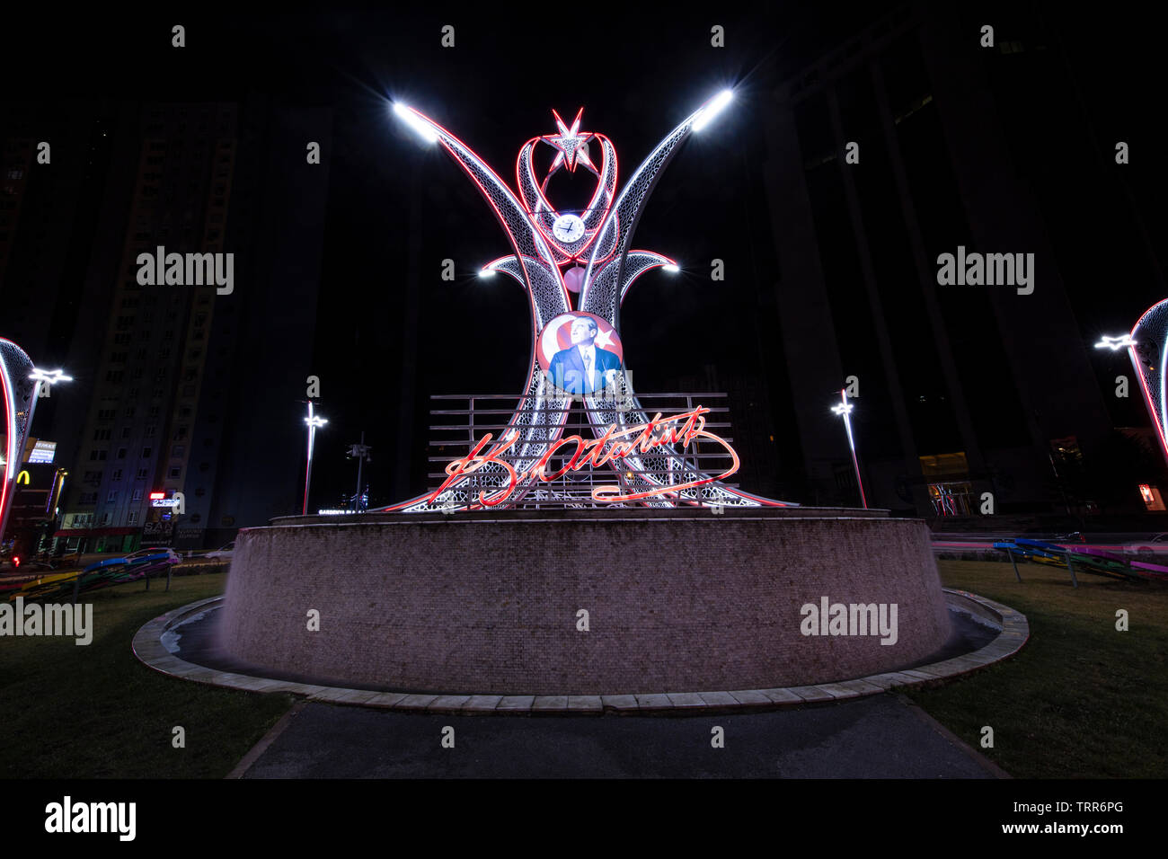 Atasehir, Istanbul,Turkey - 1 Şubat 2019; Republic square night view ...