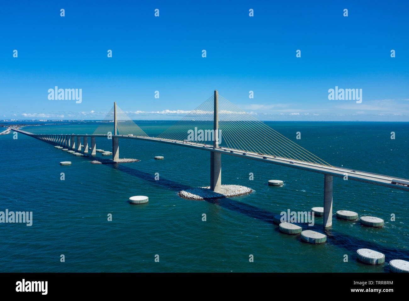 Aerial view of the Sunshine Bridge on Interstate 275 over Tampa Bay ...