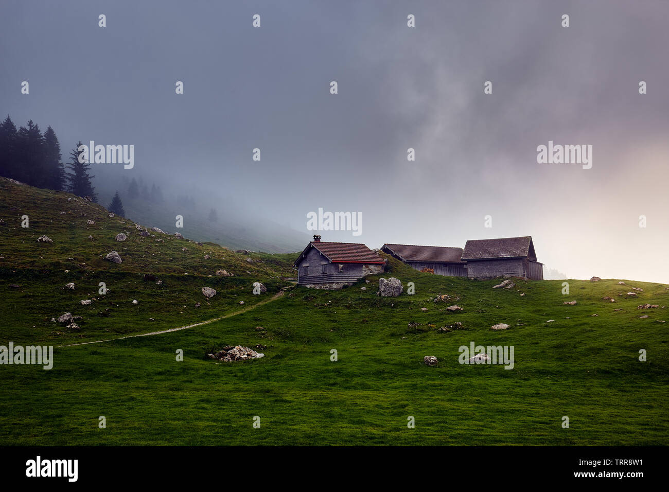 Three huts below the Säntis in the Alps Stock Photo - Alamy