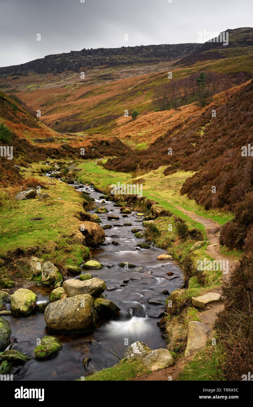 UK,Derbyshire,Peak District,Grindsbrook Clough Waterfalls and Kinder ...