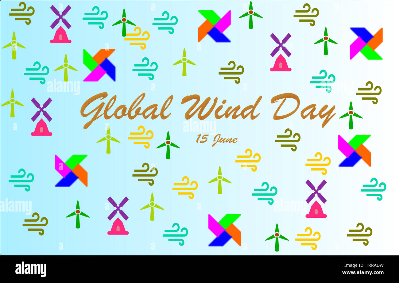"Global Wind Day" Lettering with colorful Windmills,wind icons ...