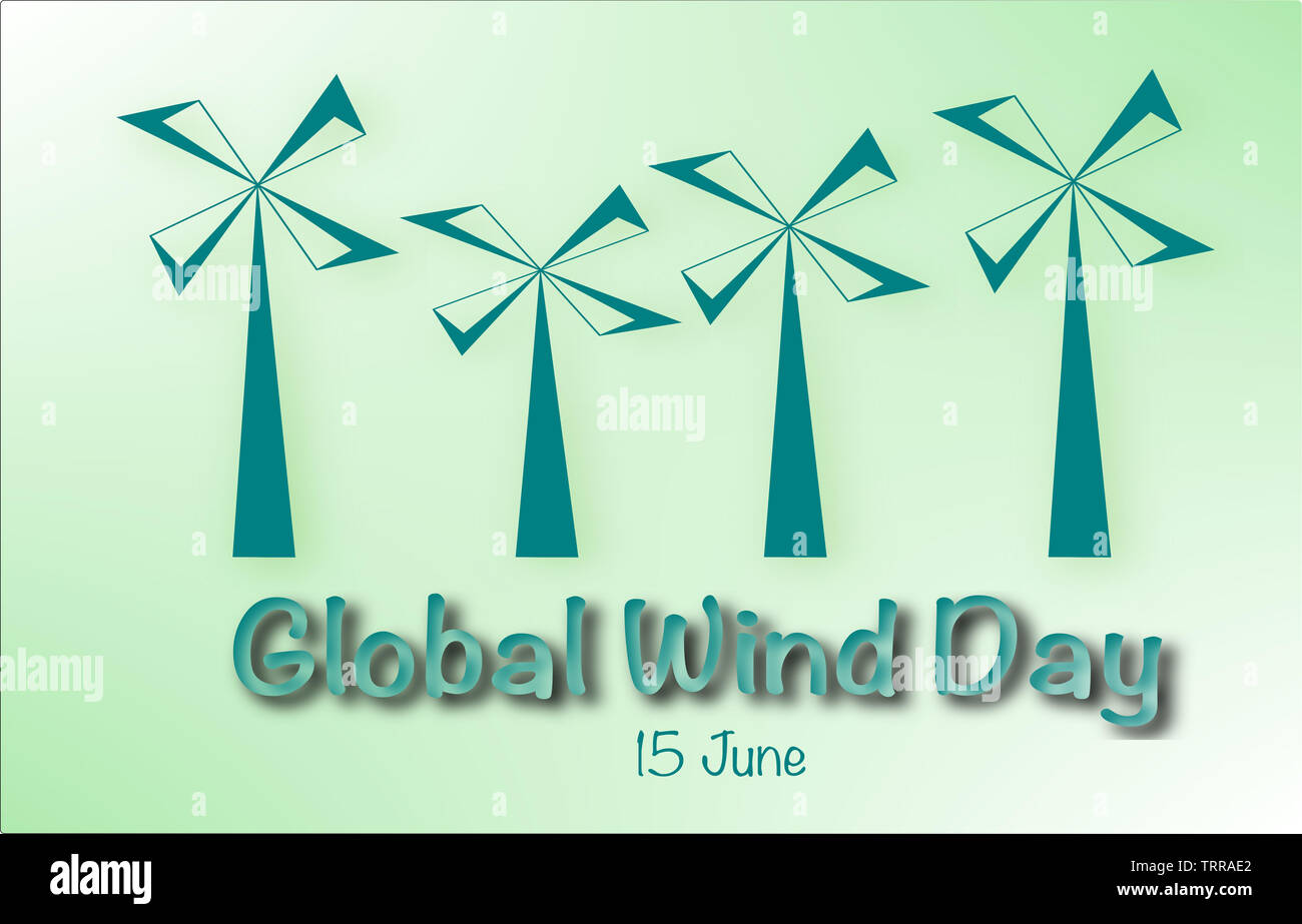 "Global Wind Day" Lettering with colorful Windmills. Concept of ...