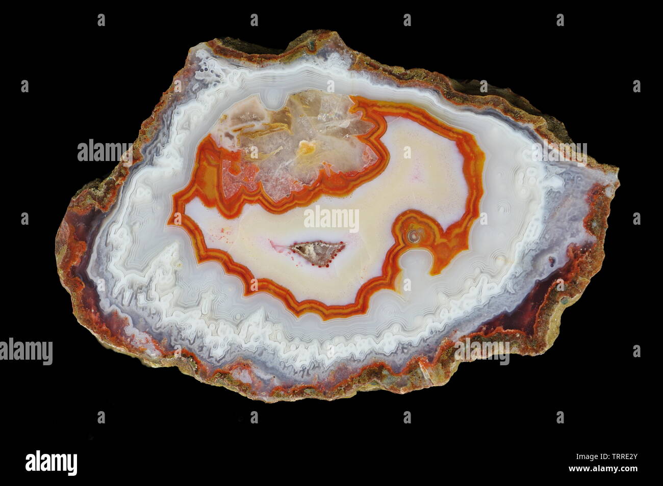 A cross-section of agate. Spherulites and lamellas of chalcedony ...