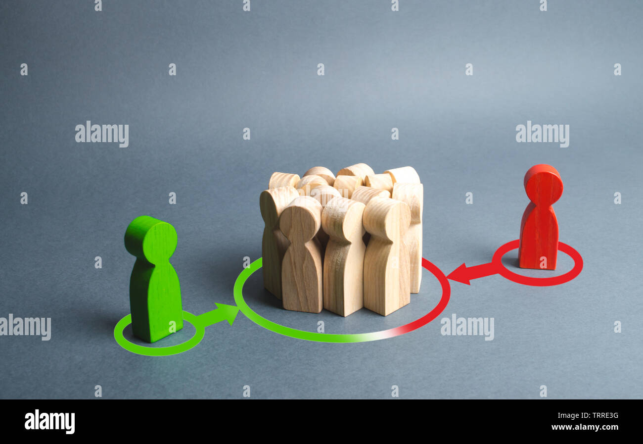red and green figures of people influence the crowd. Pressure ...