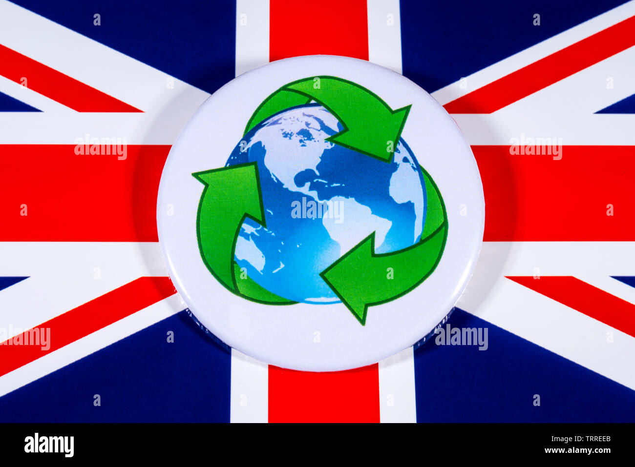 London, UK - May 29th 2019: The Recycling symbol, pictured over the ...