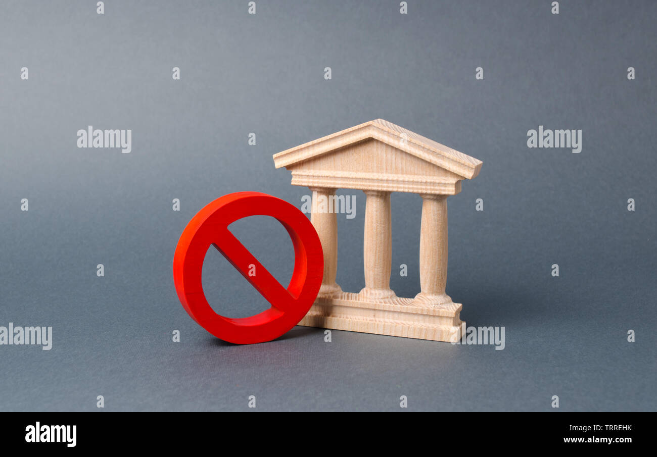 Government building or bank and symbol NO on an gray background. The ...