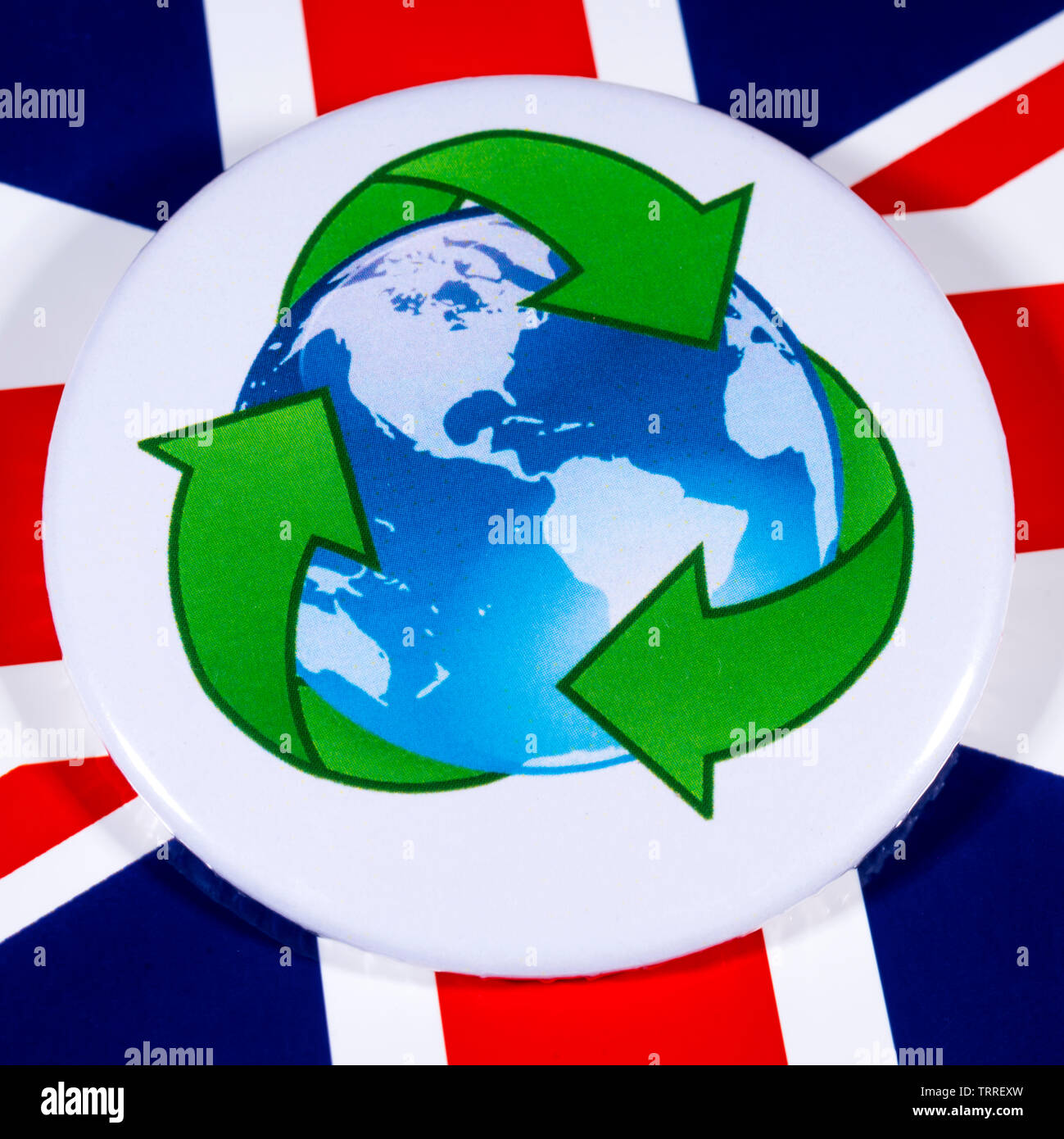 London, UK - May 29th 2019: The Recycling symbol, pictured over the ...