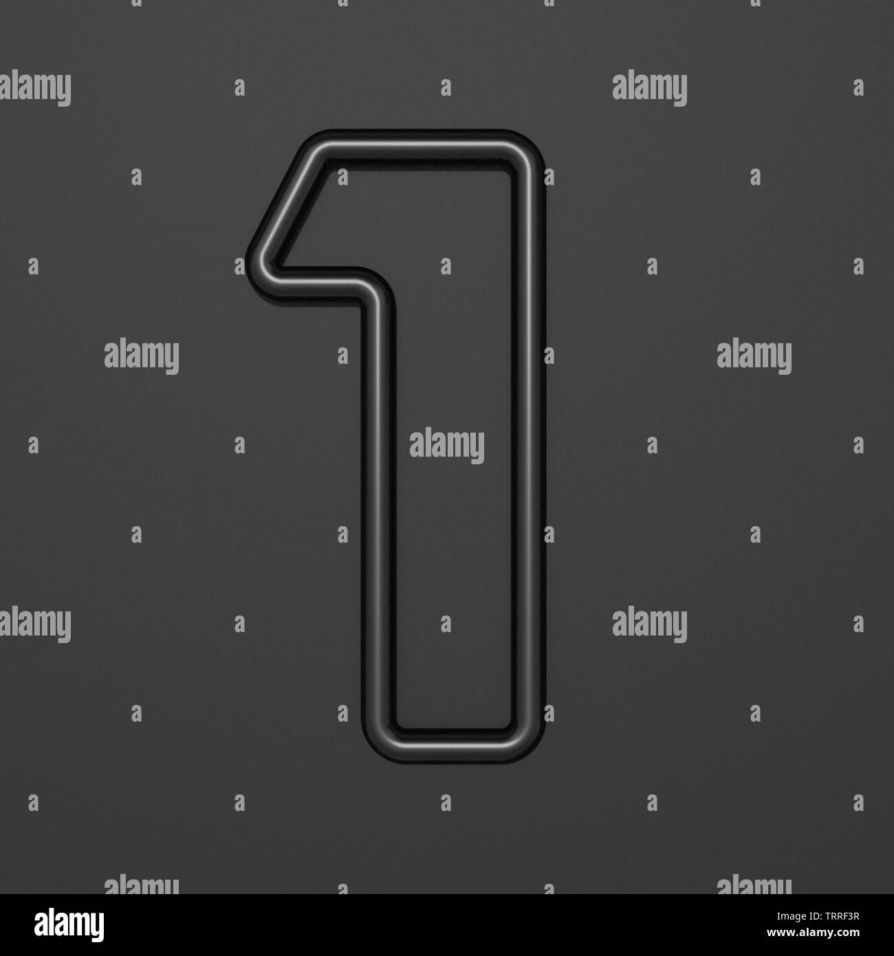 Black outline font Number 1 ONE 3D illustration on black background ...