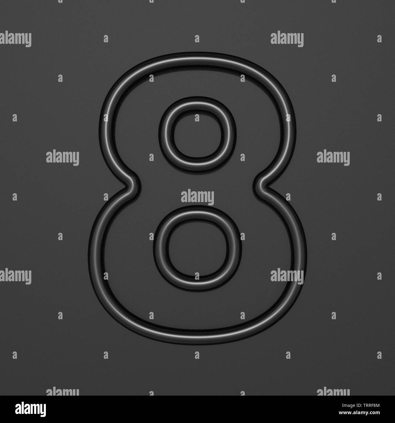 Black outline font Number 8 EIGHT 3D illustration on black background ...
