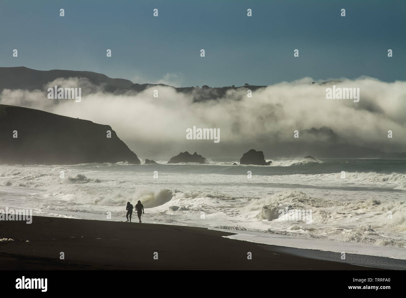 Sharp Park Beach Pacifica California summer morning fog rolling into ...