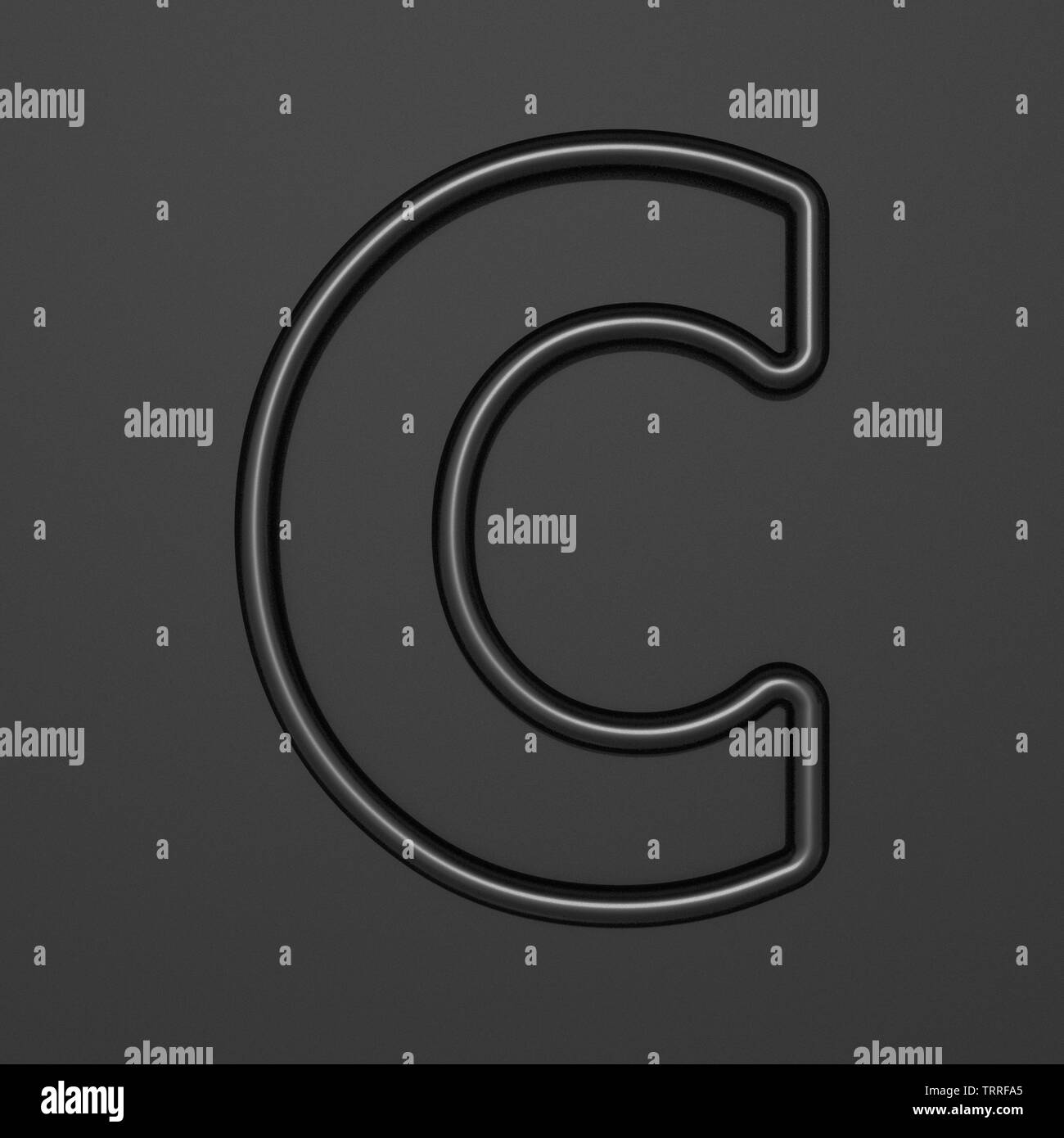 Black outline font Letter C 3D illustration on black background Stock ...